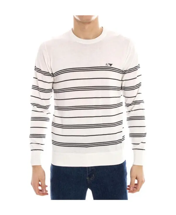 Emporio Armani Striped Crew Neck Sweater - White
