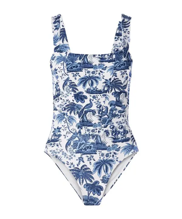 Staud Adelaide Printed One Piece Swimsuit - Blue