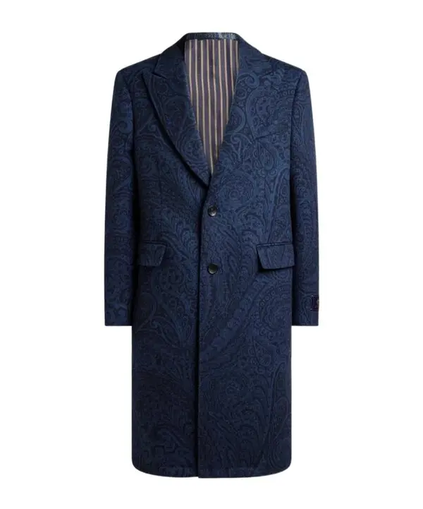 Etro Wool And Cashmere Jacquard Coat - Blue