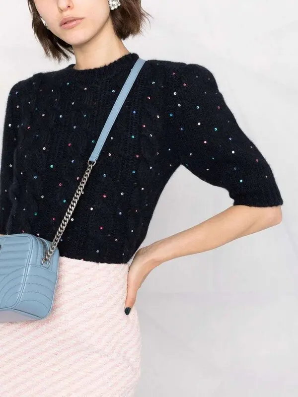 Alessandra Rich Sequin Embellished Knitted Top - Black