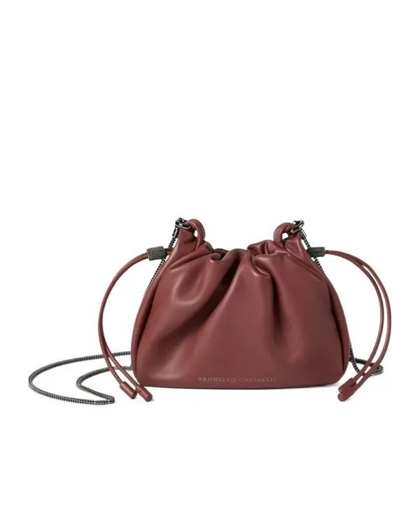 Brunello Cucinelli Mellow Drawstring Small Bucket Bag - Red