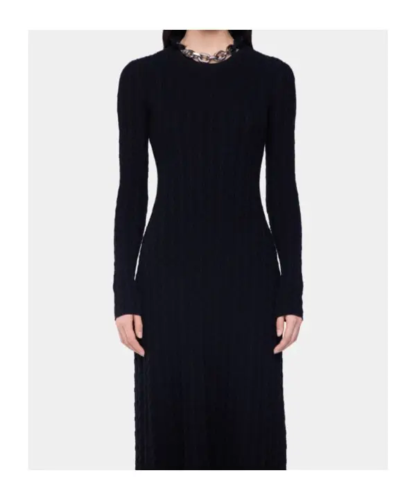 Rabanne Knitted Long Dress With Chain Detail - Black