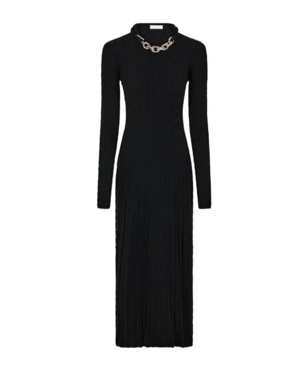 Rabanne Knitted Long Dress With Chain Detail - Black