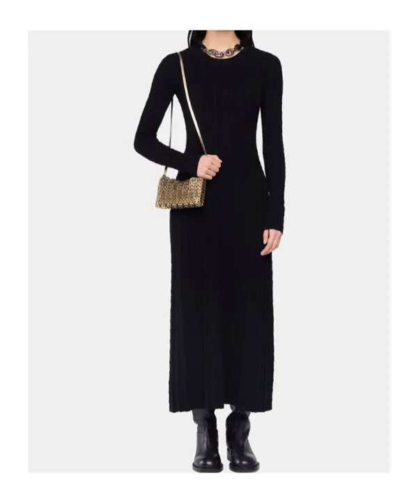 Rabanne Knitted Long Dress With Chain Detail - Black
