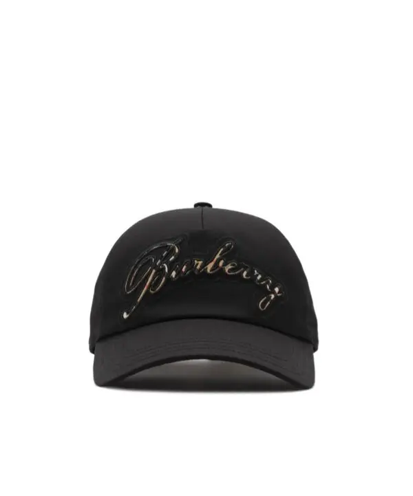 Burberry Check Cursive Logo Gabardine Baseball Cap - Black