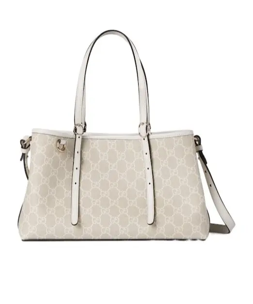 Gucci Gg Emblem Small Tote Bag - Beige/white
