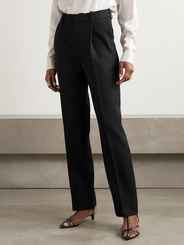 Victoria Beckham Wool Pleated Wide-leg Trousers
