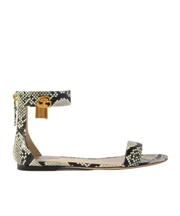 TOM FORD Snake-print Leather Sandals With Gold Clasp - Nude