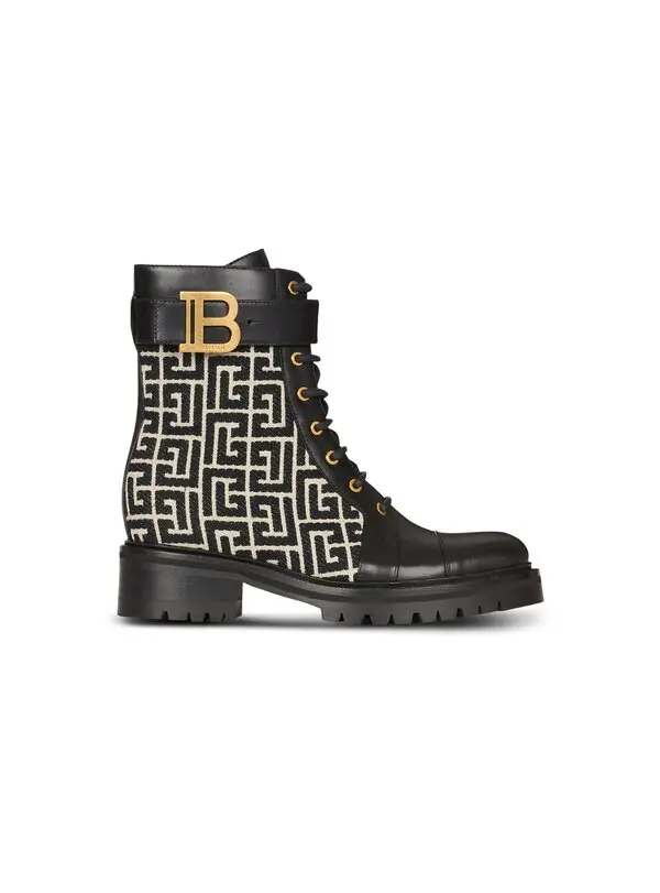 Balmain Bicolor Jacquard Ranger Romy Ankle Boots - Black