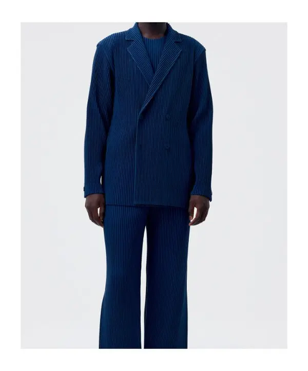 Issey Miyake Homme Plissé Double-breasted Pleated Jacket - Manarola Boat Navy