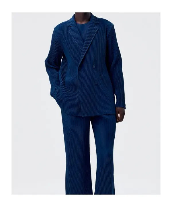 Issey Miyake Homme Plissé Double-breasted Pleated Jacket - Manarola Boat Navy