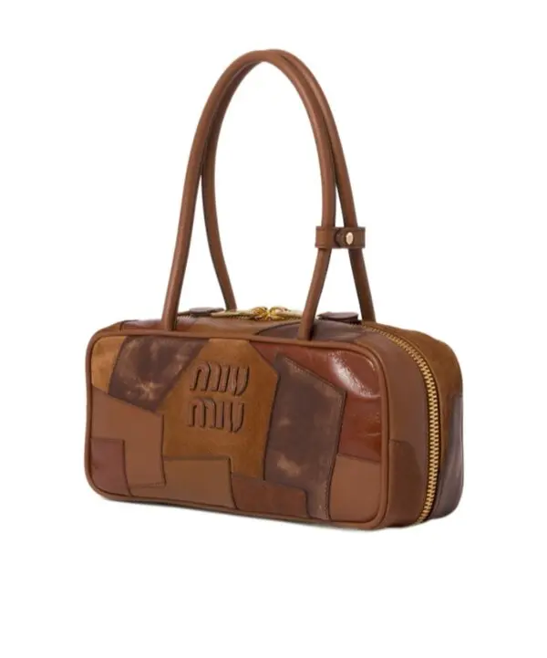 Miu Miu Patchwork Leather Top Handle Bag - Cognac