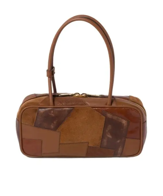 Miu Miu Patchwork Leather Top Handle Bag - Cognac