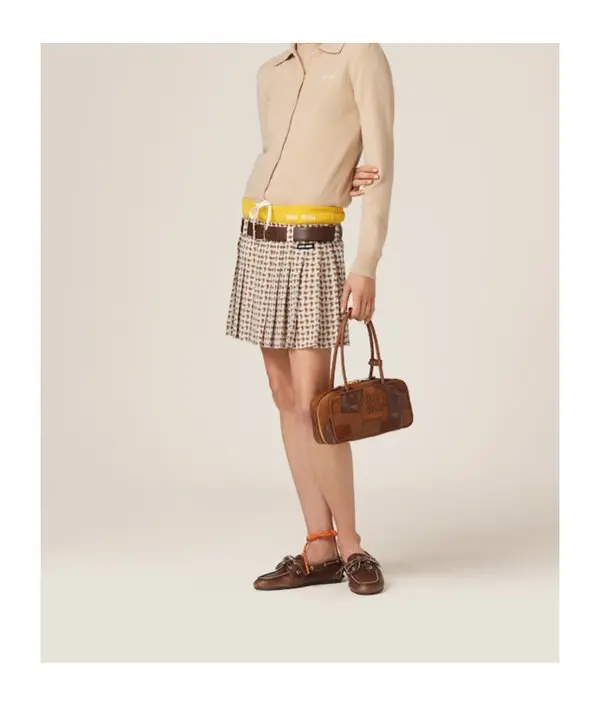Miu Miu Patchwork Leather Top Handle Bag - Cognac