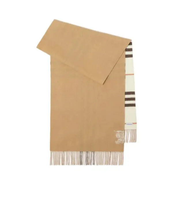 Burberry Wide Reversible Checked Fringed Scarf - Eggshell White