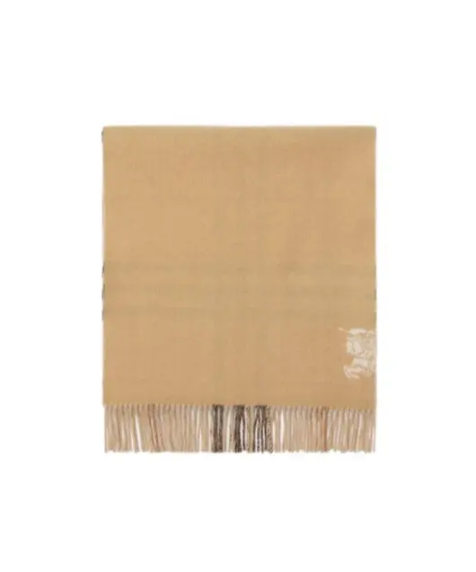 Burberry Wide Reversible Checked Fringed Scarf - Eggshell White