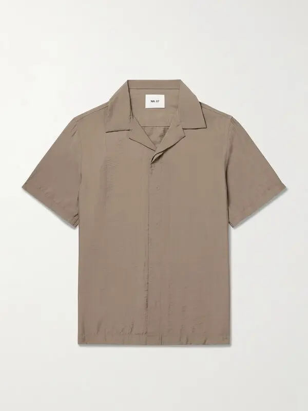 Nn07 Hank 5971 Camp-collar Modal-blend Seersucker Shirt - Brown