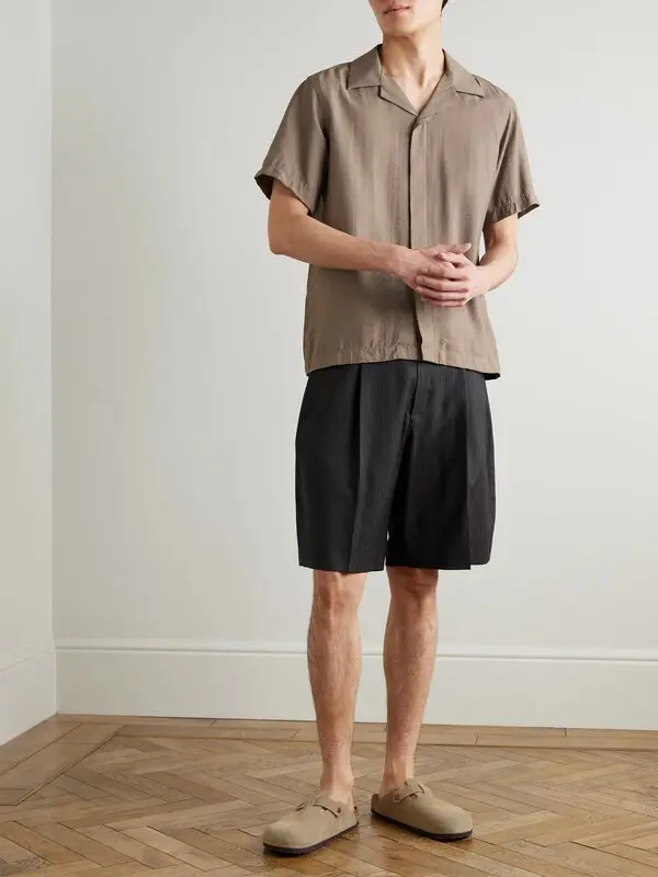 Nn07 Hank 5971 Camp-collar Modal-blend Seersucker Shirt - Brown