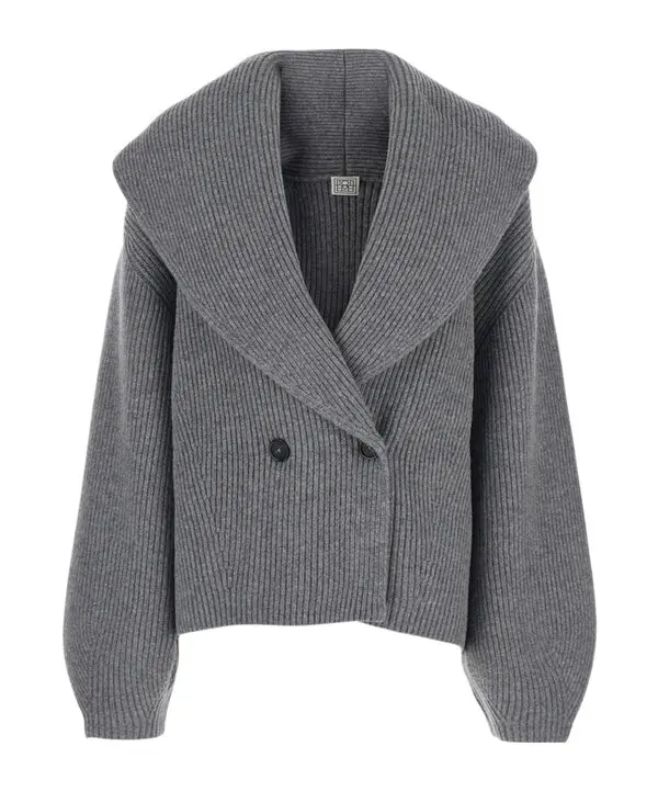 TOTEME Double-breasted Ribbed Cardigan - Medium Gray