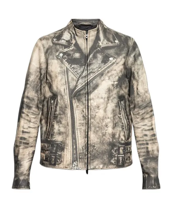 DIESEL® L-tad" Leather Biker Jacket - Nude