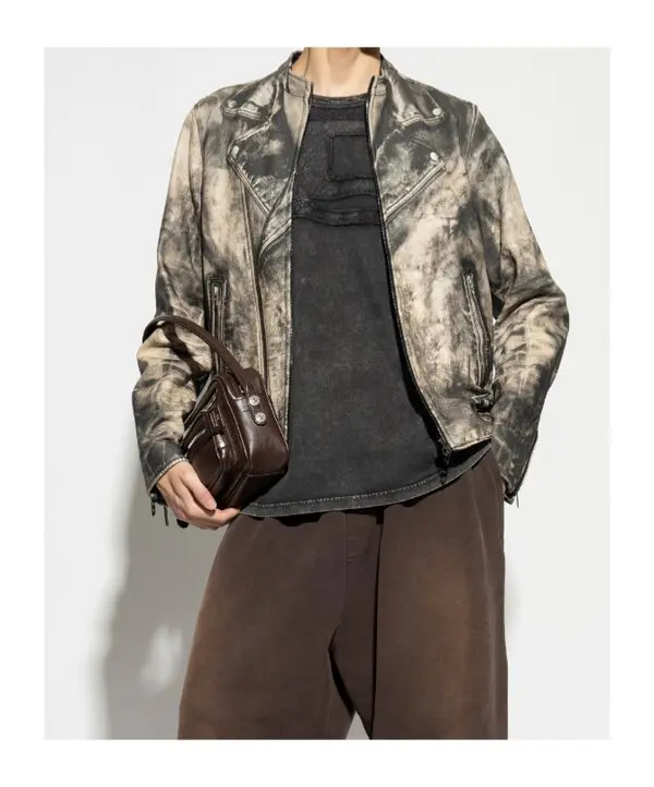 DIESEL® L-tad" Leather Biker Jacket - Nude