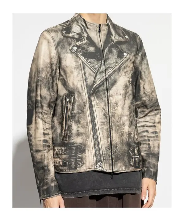 DIESEL® L-tad" Leather Biker Jacket - Nude