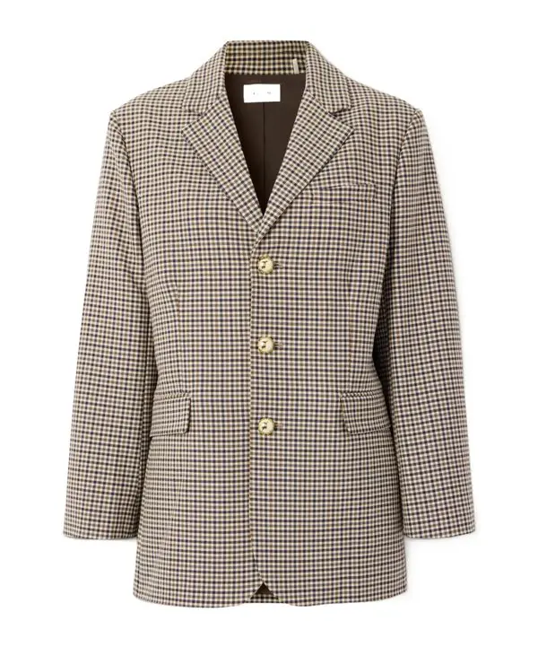 FRAME Houndstooth Suit Jacket With Gold Buttons And Notched Lapel