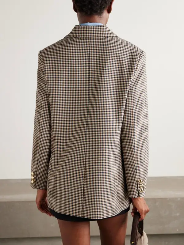 FRAME Houndstooth Suit Jacket With Gold Buttons And Notched Lapel