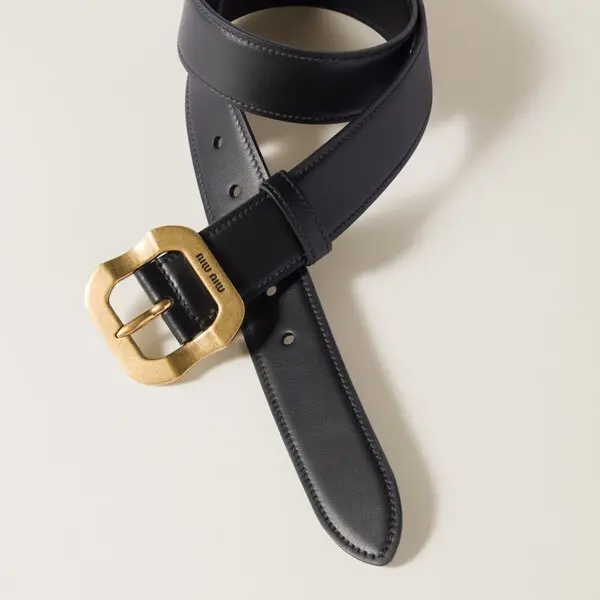 Miu Miu Leather Belt With Engraved Logo Buckle
