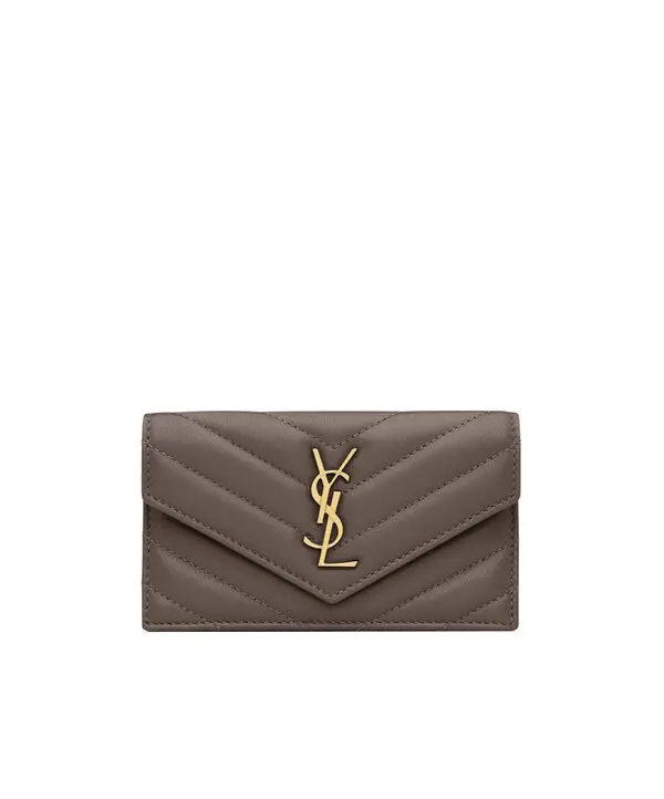 Saint Laurent Cassandre Matelassé Leather Wallet - Brown