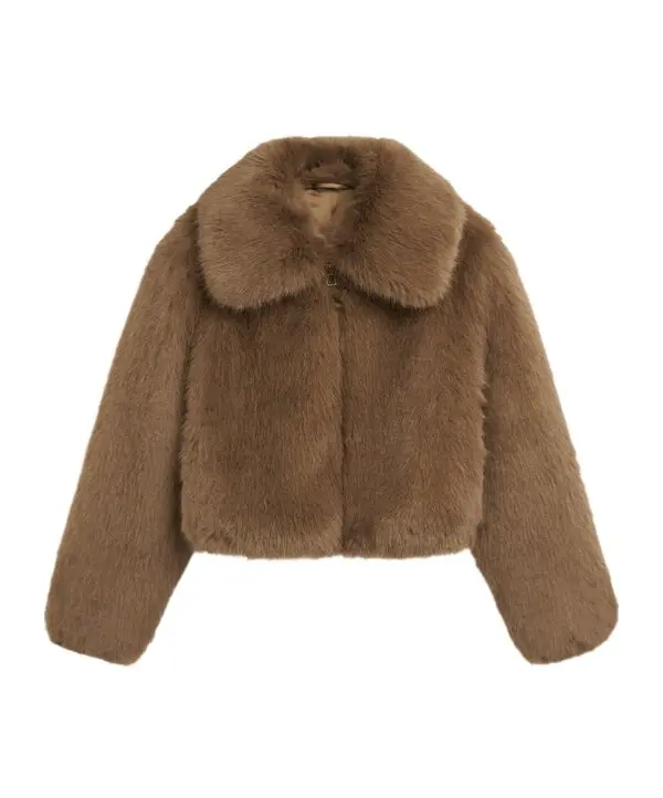 THE FRANKIE SHOP Hope Cropped Faux Fur Jacket - Camel