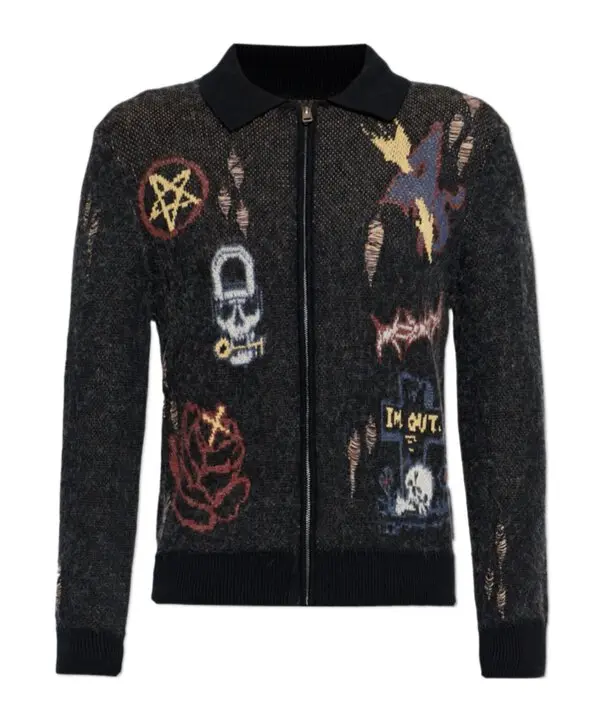 ALLSAINTS Meller Graphic Zip Cardigan - Black