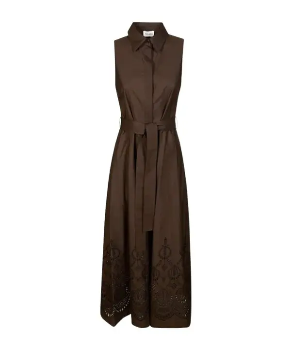 P.a.r.o.s.h Collared Broderie Belted Maxi Dress - Marrone
