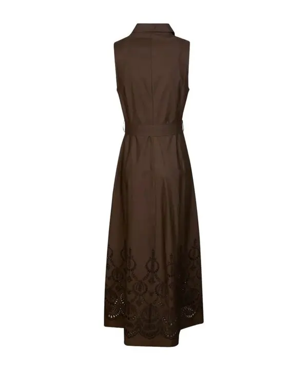P.a.r.o.s.h Collared Broderie Belted Maxi Dress - Marrone