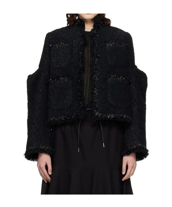 Sacai Long Sleeve Crewneck Tweed Jacket