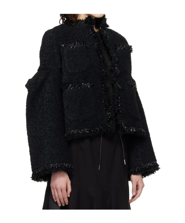 Sacai Long Sleeve Crewneck Tweed Jacket