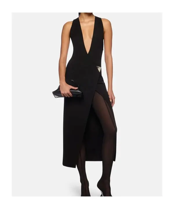 Attico Sleeveless V-neck Logo Plaque Dress