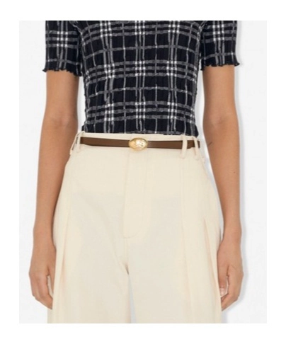 Burberry Thin Reversible Leather Belt With Knight Stamp