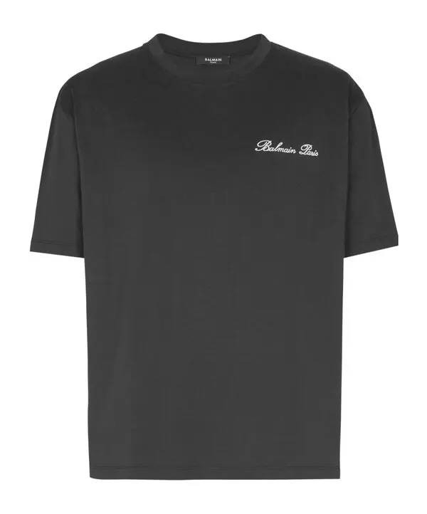 Balmain Logo Embroidered Crewneck T-shirt - Black