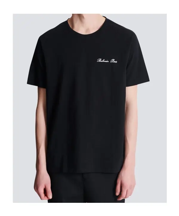 Balmain Logo Embroidered Crewneck T-shirt - Black