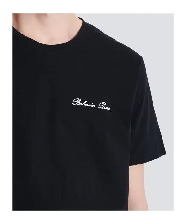 Balmain Logo Embroidered Crewneck T-shirt - Black