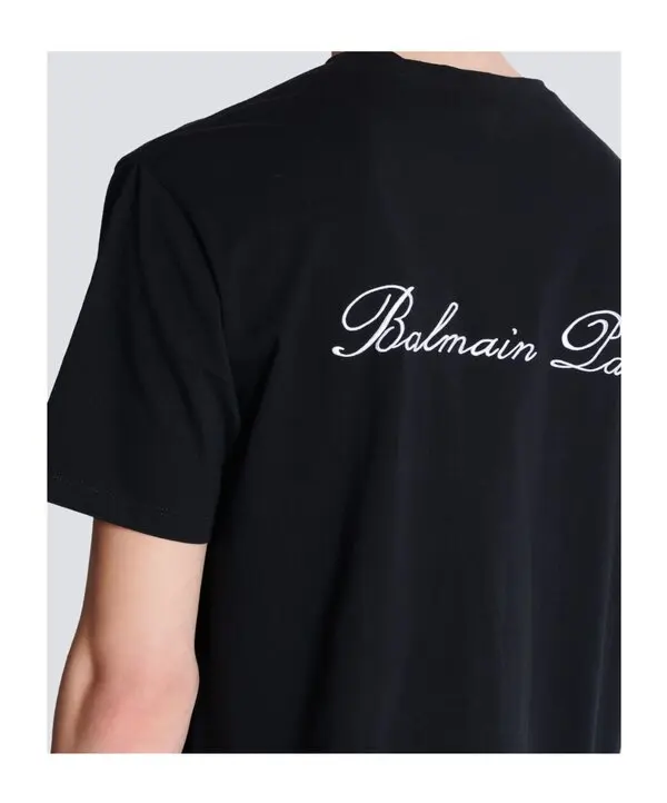 Balmain Logo Embroidered Crewneck T-shirt - Black