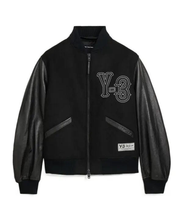 Y3 Leather-sleeve Embroidered Bomber Jacket