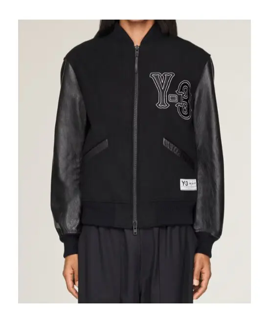 Y3 Leather-sleeve Embroidered Bomber Jacket