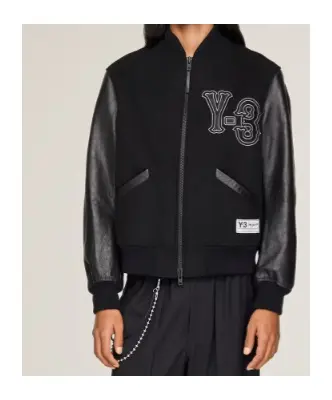 Y3 Leather-sleeve Embroidered Bomber Jacket