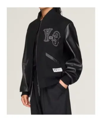Y3 Leather-sleeve Embroidered Bomber Jacket