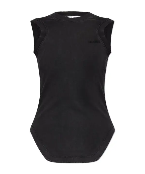 Attico Sleeveless Round Neck Layered Hem Tank Top - Black
