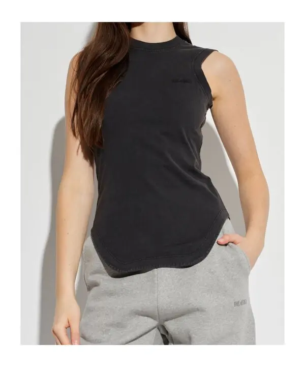 Attico Sleeveless Round Neck Layered Hem Tank Top - Black