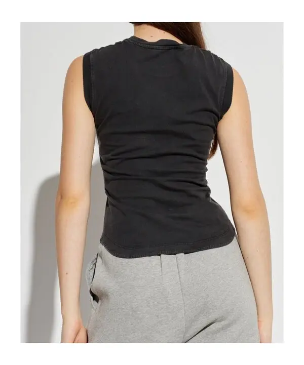 Attico Sleeveless Round Neck Layered Hem Tank Top - Black