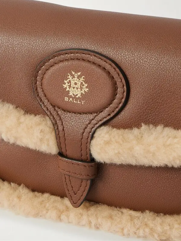 Bally Leather Shoulder Bag With Shearling Trim